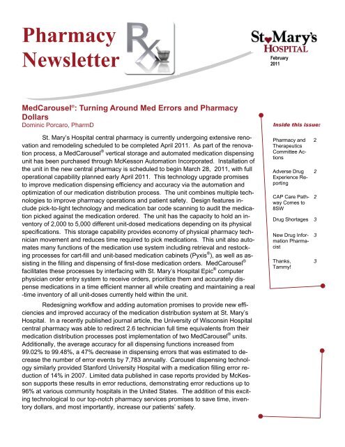 Pharmacy Newsletter - St. Mary's Hospital