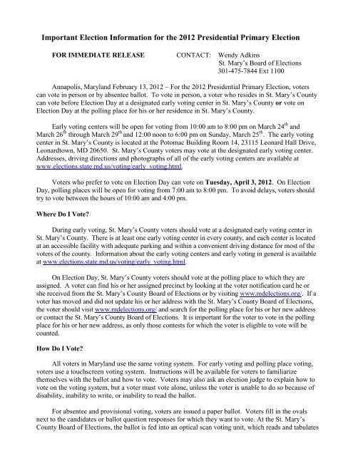 important election information for the 2008 ... - St. Mary's County