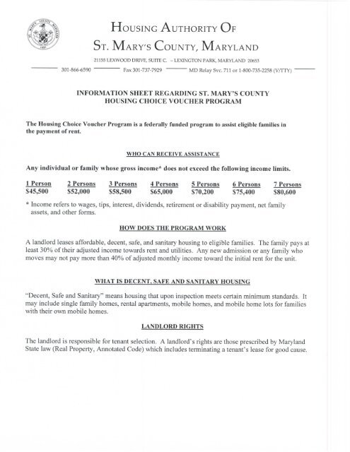 Housing Choice Voucher Program - Information Sheet