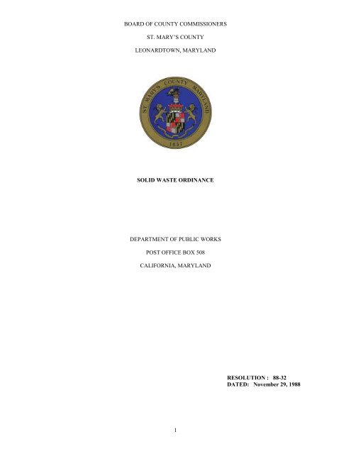 Solid Waste Ordinance - St. Mary's County