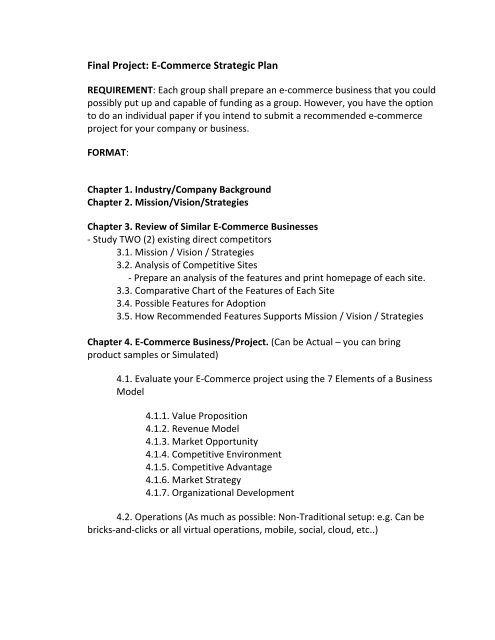 Final Project: E‐Commerce Strategic Plan