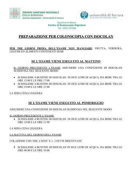 PREPARAZIONE PER COLONSCOPIA CON ISOCOLAN