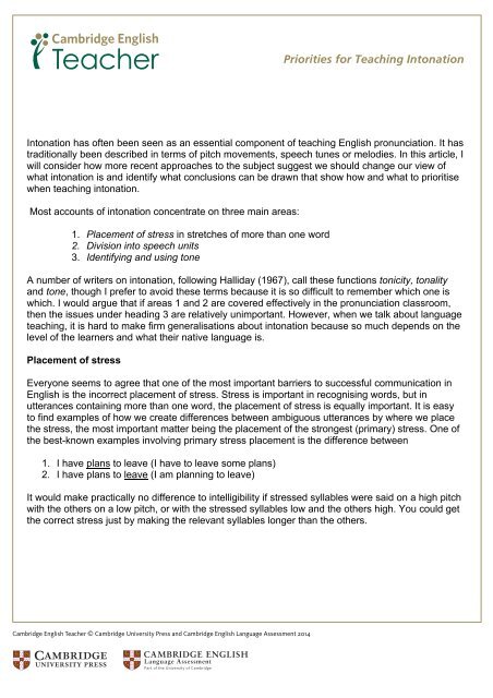 Priorities for Teaching Intonation