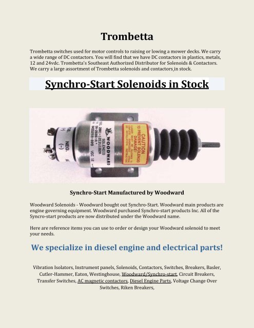 Synchro-Start Solenoids in Stock