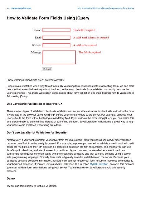 How To Validate Form Fields Using Jquery