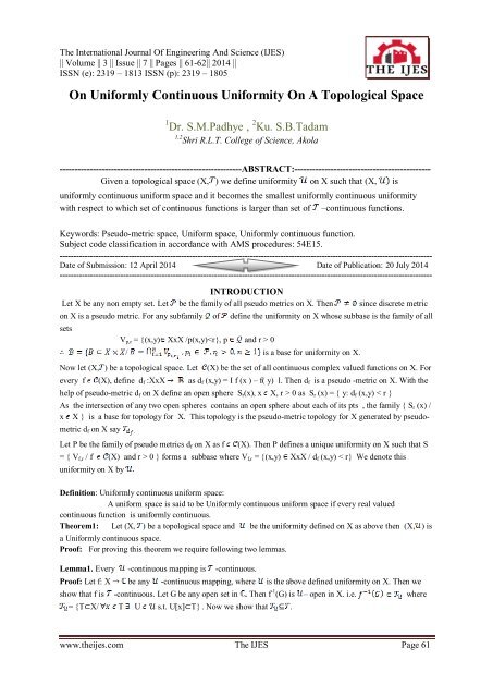 On Uniformly Continuous Uniformity On A Topological Space