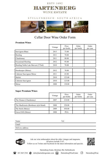 Cellar Door Wine Order Form