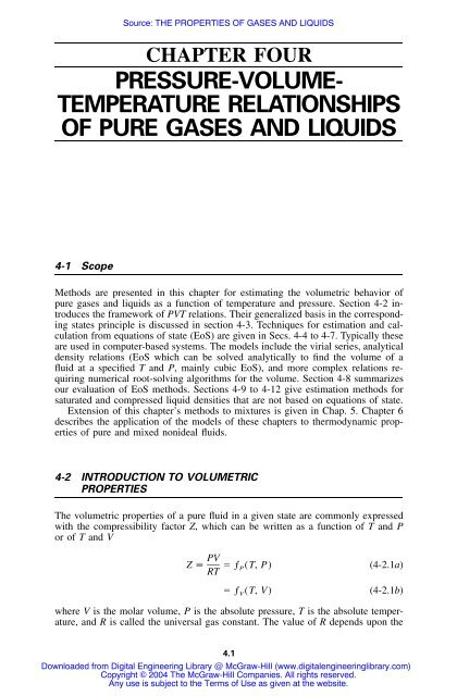 PRESSURE-VOLUME- TEMPERATURE RELATIONSHIPS OF PURE GASES AND LIQUIDS