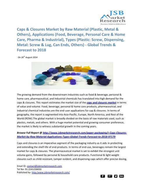 JSB Market Research: Caps And Closures Market by Raw Material ...