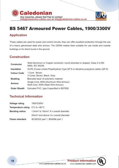 BS 5467 Armoured Power Cables, 1900/3300V