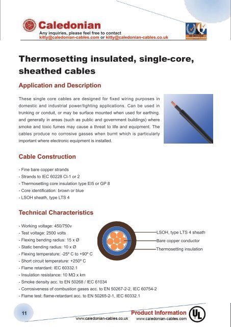 Thermosetting insulated, single-core, sheathed cables