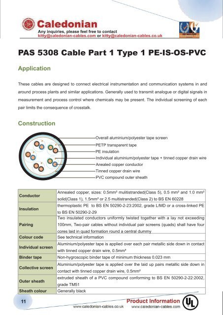 PAS 5308 Cable Part 1 Type 1 PE-IS-OS-PVC