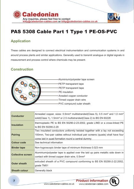 PAS 5308 Cable Part 1 Type 1 PE-OS-PVC