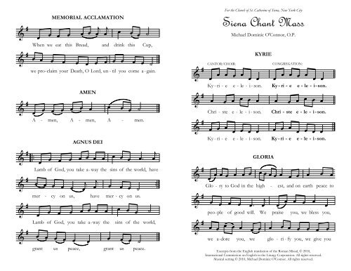 Siena Chant Mass - Assembly Card - The St. Michael Hymnal