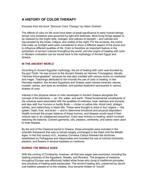 A HISTORY OF COLOR THERAPY - EQUILIBRIUM Energy