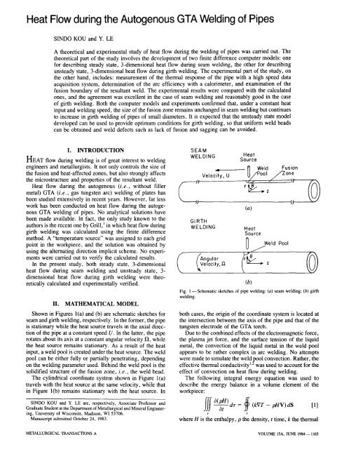 Heat Flow during the Autogenous GTA Welding of Pipes