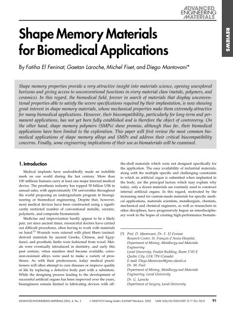 Shape Memory Materials for Biomedical Applications