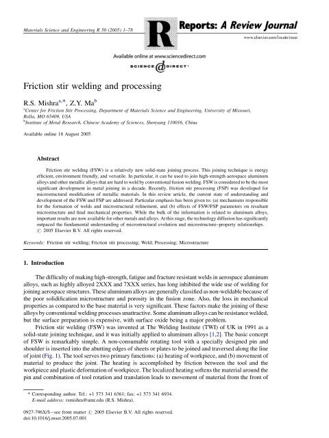 Friction Stir Welding And Processing