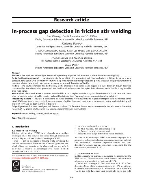 In-process gap detection in friction stir welding - Emerald