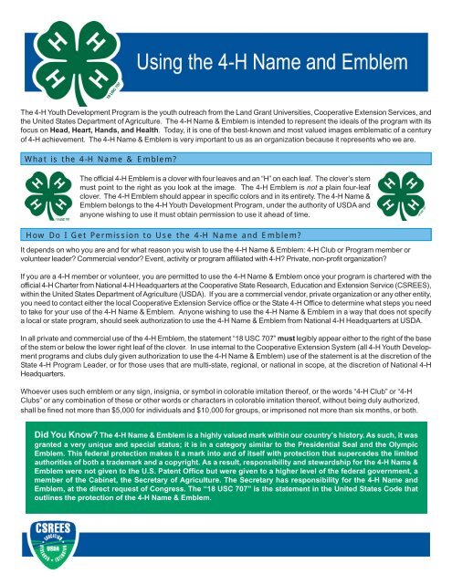 What is the 4-H Name & Emblem? How Do I Get Permission to Use ...