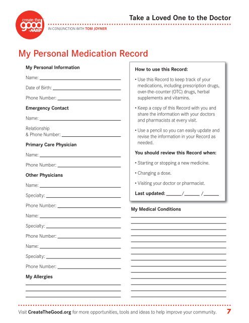 My Personal Medication Record - Create The Good