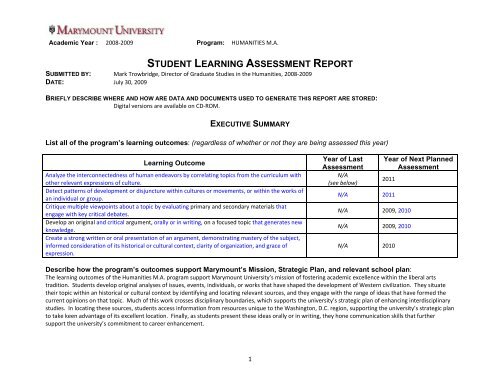 student learning assessment report - Marymount University