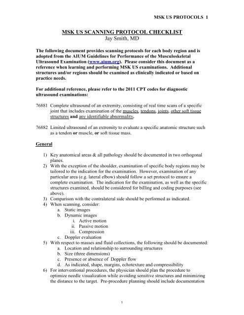 MSK US SCANNING PROTOCOL CHECKLIST Jay ... - Mayo Clinic
