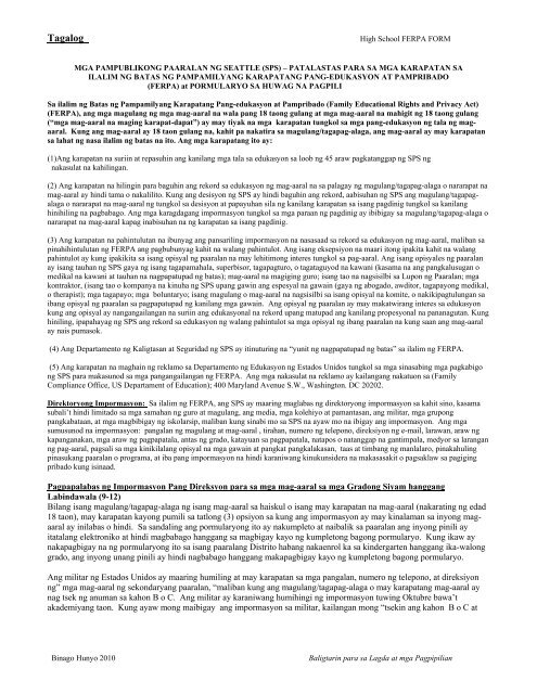 Tagalog - Seattle Public Schools