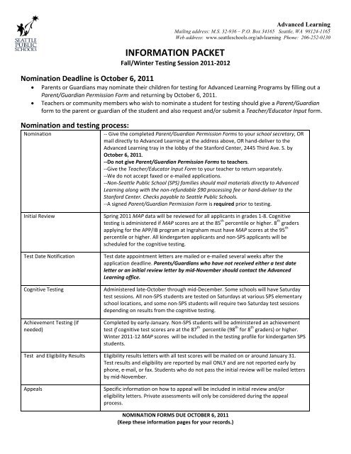 INFORMATION PACKET - Seattle Public Schools