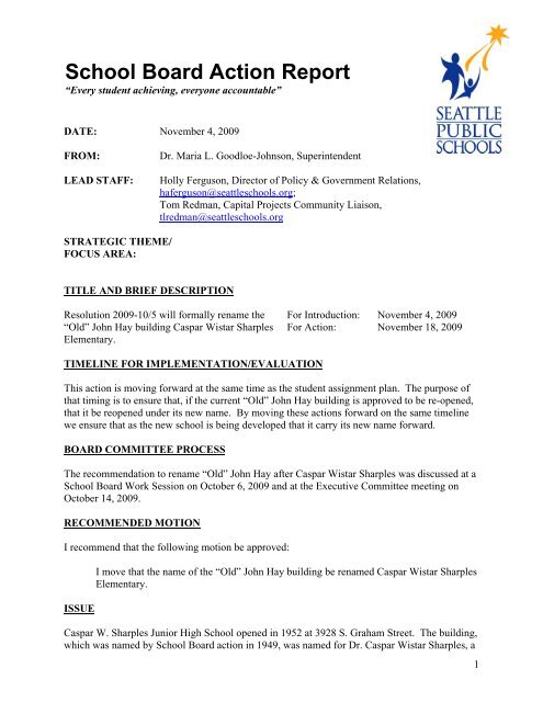 School Board Action Report - Seattle Public Schools