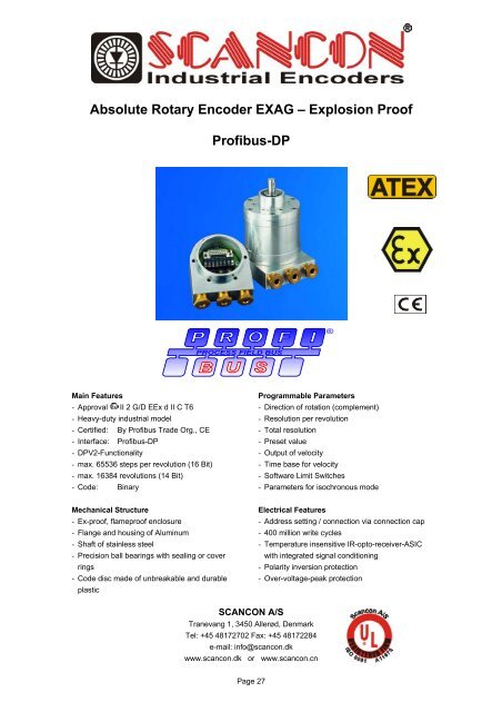 Absolute Rotary Encoder EXAG â Explosion Proof Profibus-DP