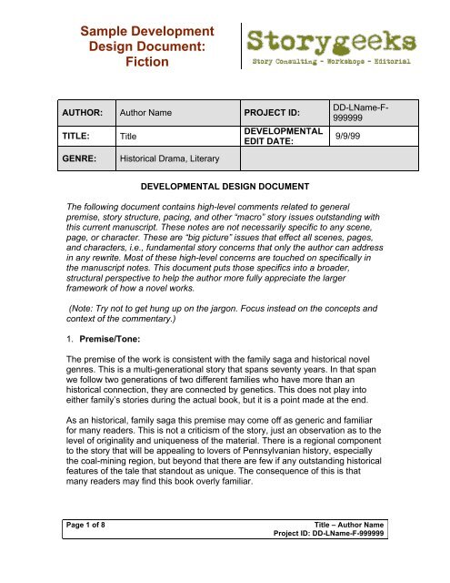 Download Sample Developmental Design Document - Storygeeks