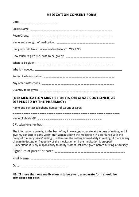 EARLY YEARS MEDICATION CONSENT FORM 1