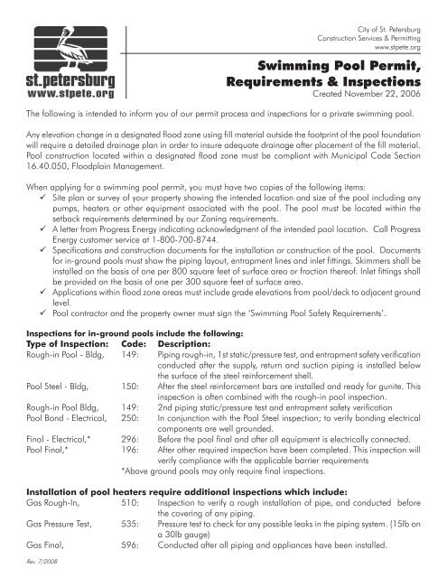 Swimming Pool Permit, Requirements & Inspections - City of St ...