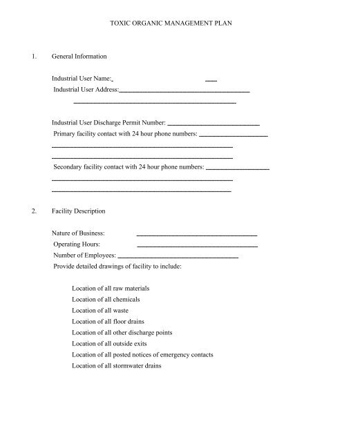 TOXIC ORGANIC MANAGEMENT PLAN 1. General Information ...