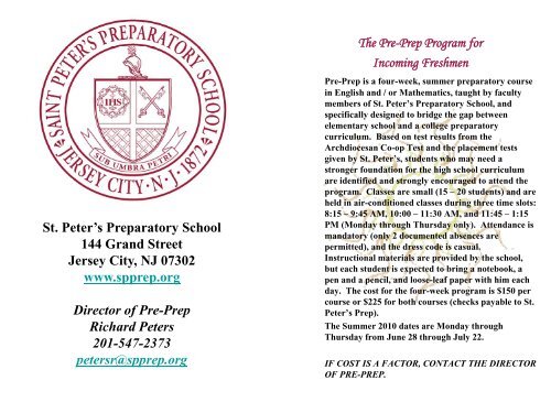 The Pre-Prep Program for Incoming Freshmen ... - Saint Peter's Prep