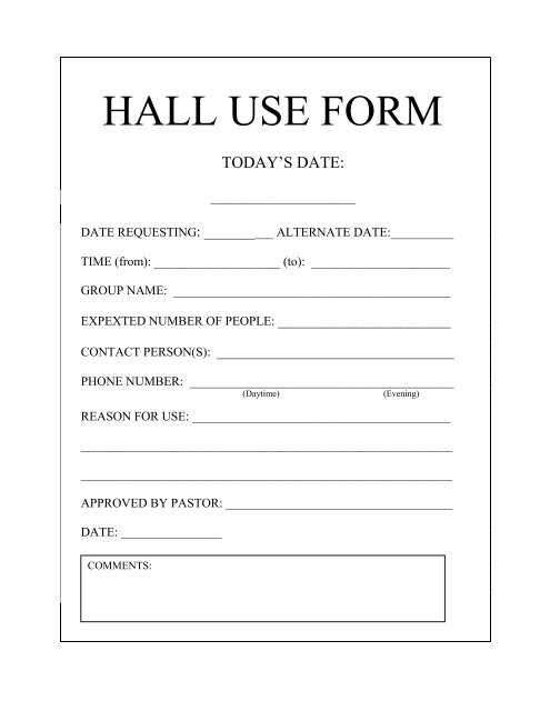 HALL USE FORM - St. Philomena Parish