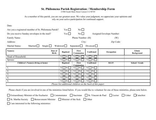 St. Philomena Parish Registration / Membership Form