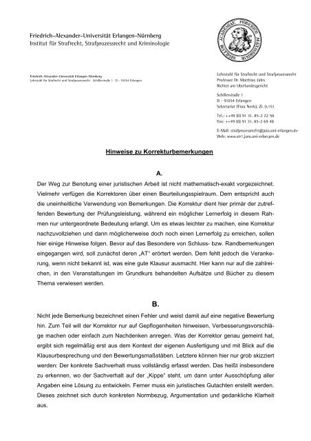 Hinweise zu Korrektur- bemerkungen