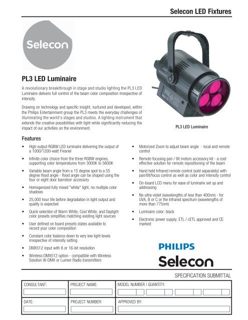 Selecon LED Fixtures PL3 LED Luminaire - Strand Lighting