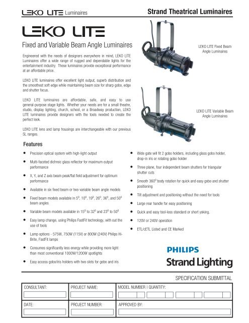 Strand Theatrical Luminaires Fixed and Variable ... - Strand Lighting