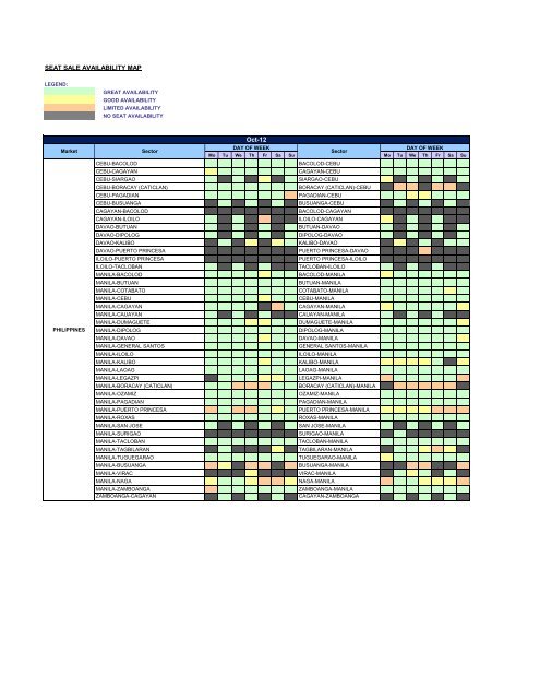 SEAT SALE AVAILABILITY MAP Oct-12 - Cebu Pacific Air
