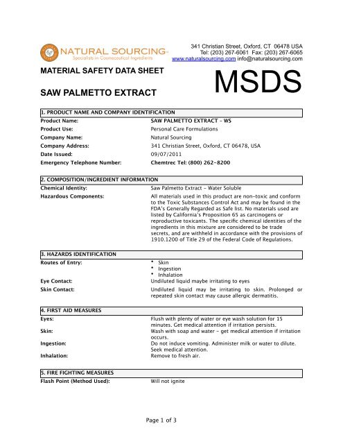 (MSDS) Extract Saw Palmetto WS - Natural Sourcing, LLC