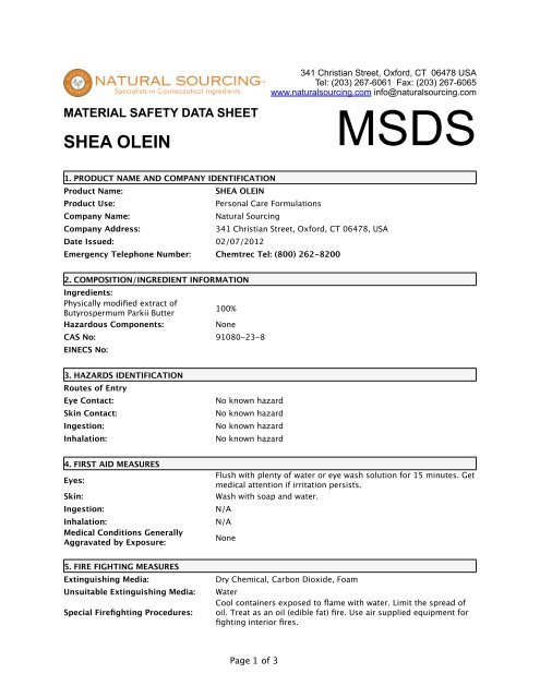 (MSDS) Shea Olein - Natural Sourcing, LLC
