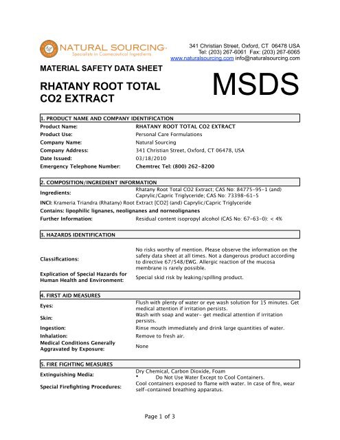 (MSDS) CO2 Rhatany Root Total Extract - Natural Sourcing, LLC