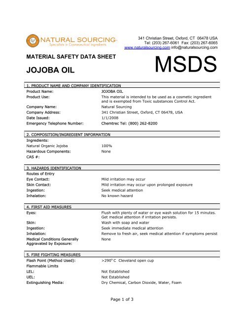 Material Safety Data Sheet - Natural Sourcing, LLC