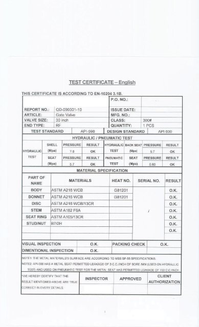 Mill Test Report and Dimension Specs - Salvex