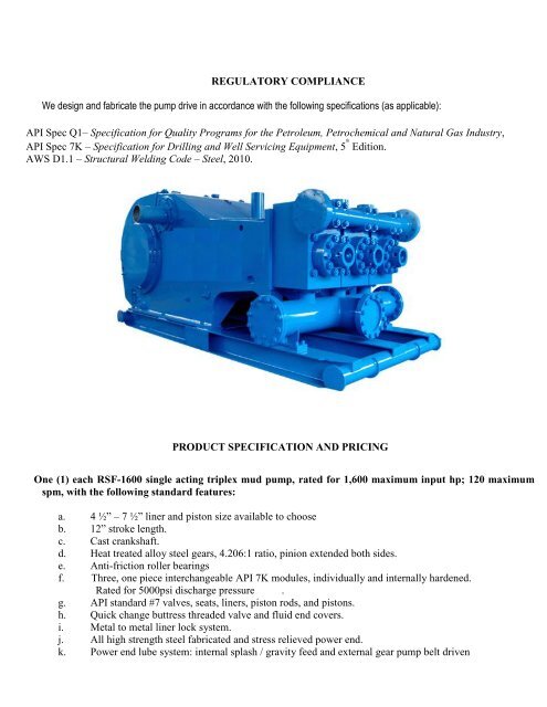 Mud Pump Specifications - Salvex