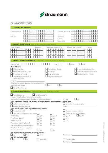GUARANTEE FORM - Straumann