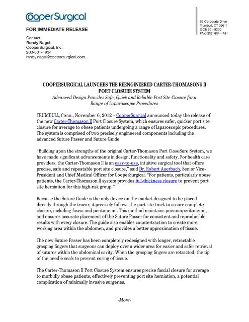 Carter-ThomasonÂ® II Port Closure System - CooperSurgical